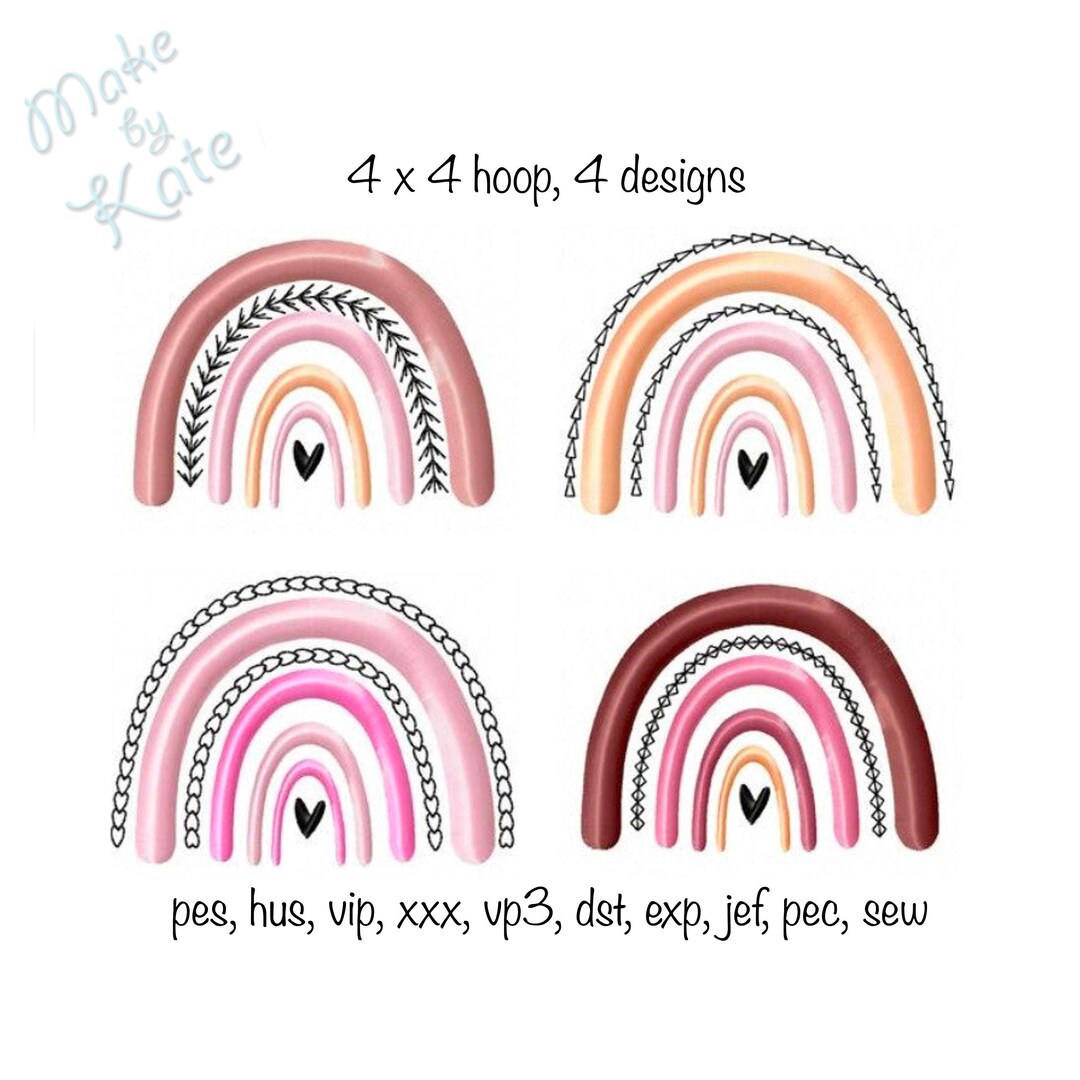 Instant Download Cute Boho Rainbow Machine Embroidery Design Pec, Pes ...