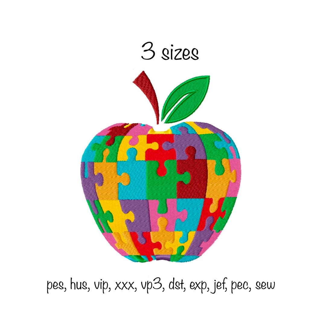 Digital Download Puzzle Pieces Jigsaw Apple 3 Sizes Machine Embroidery ...