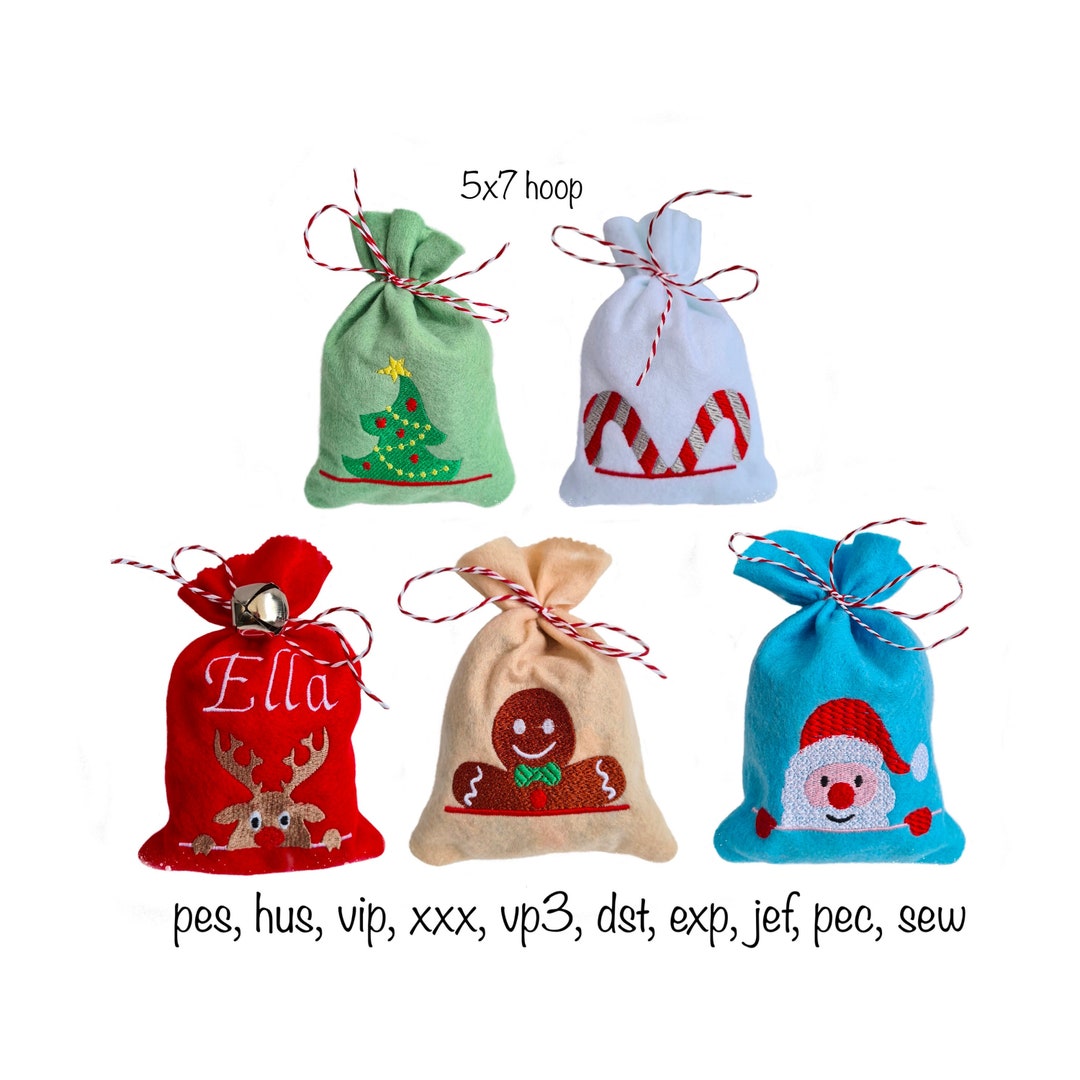 Digital Download 5x7 Size 5 Pack Christmas Treat Bag in the Hoop ...
