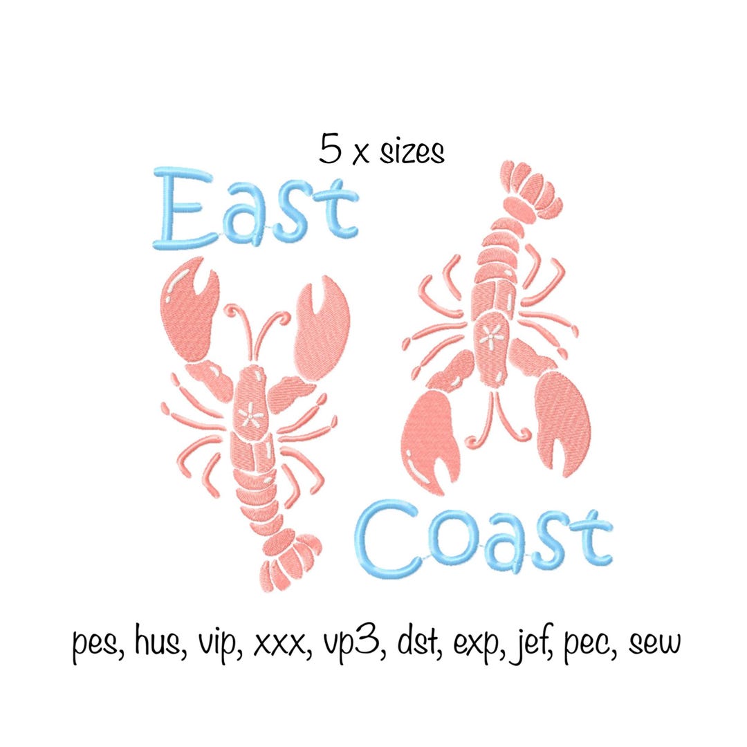 Digital Download 5 Sizes Lobster East Coast Machine Embroidery Design ...