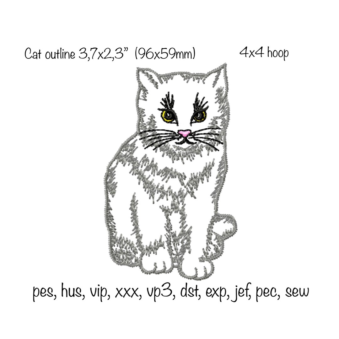 Digital Download Cat Outline 4x4 Hoop Machine Embroidery Design in ...