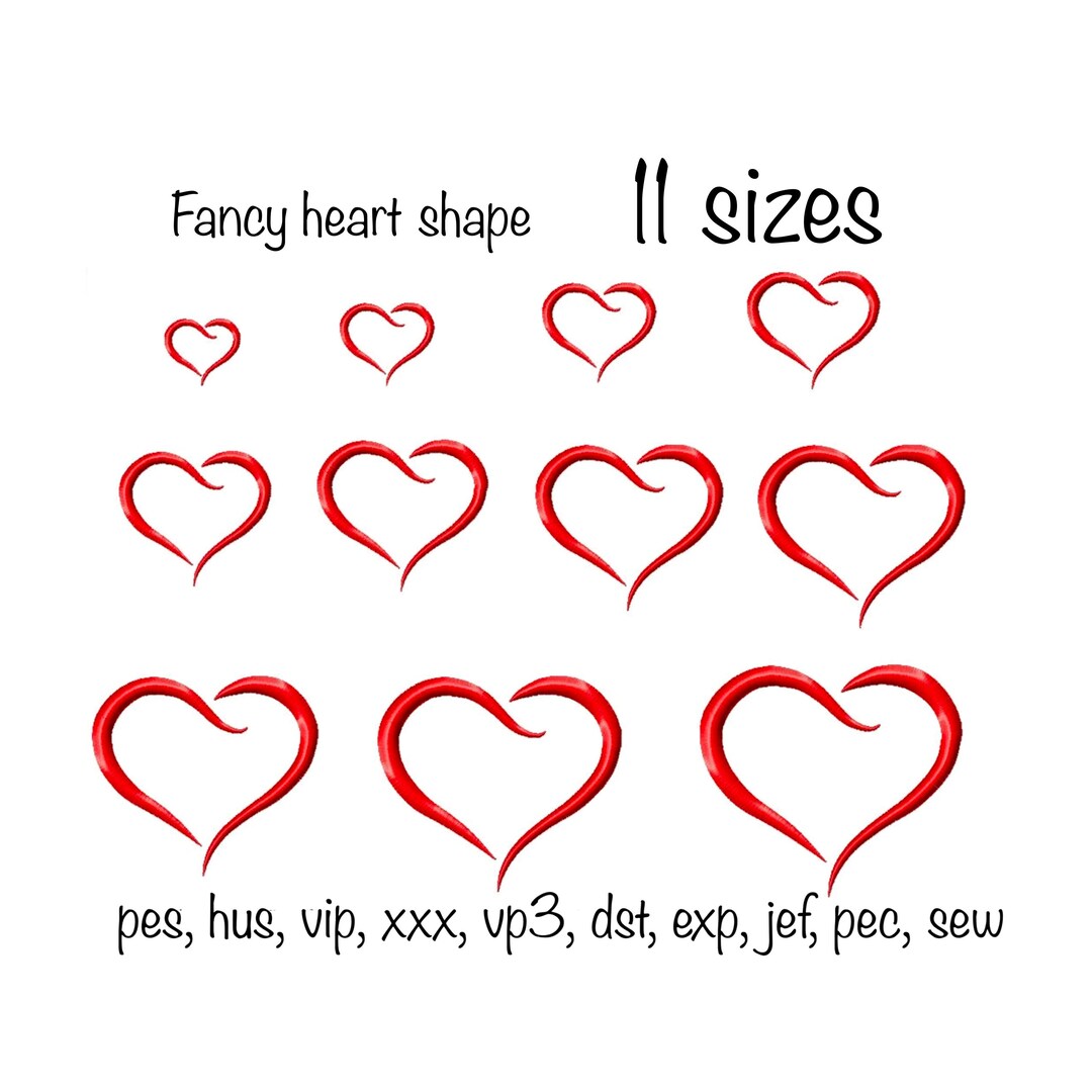 Digital Download Fancy Heart Shape 11 Sizes Machine Embroidery Design ...