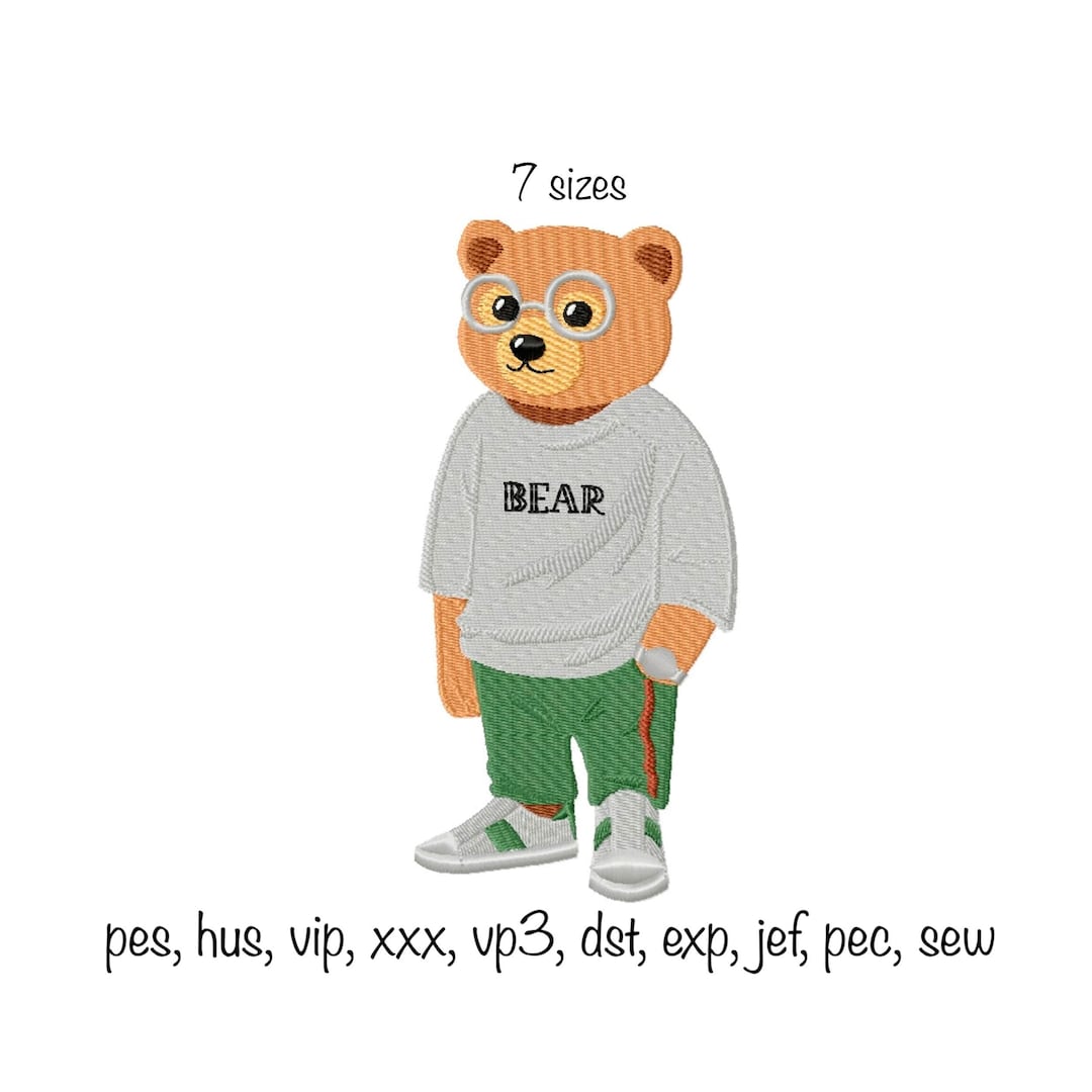 Digital Download 7 Sizes Fashion Bear Wearing Clothes and Glasses ...