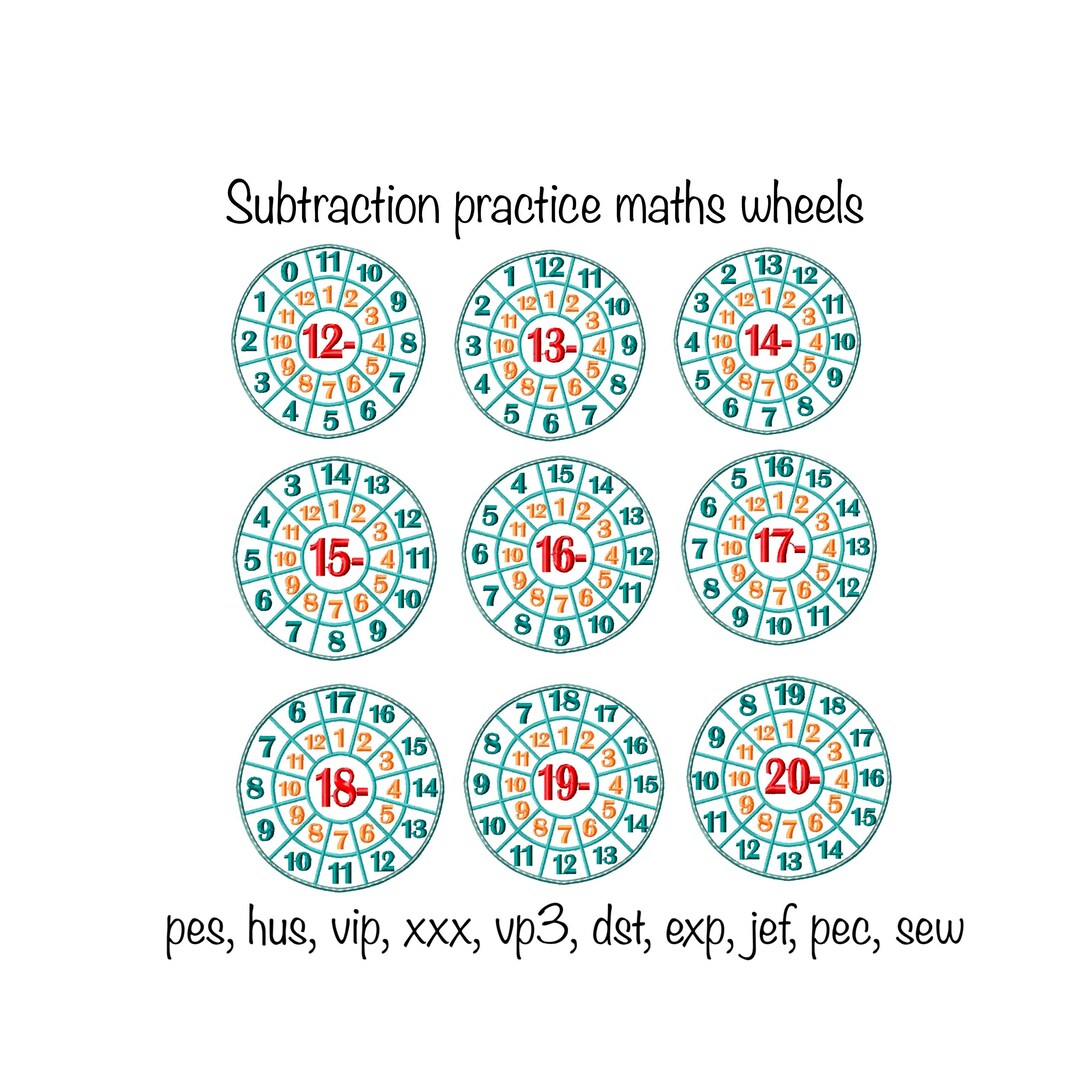Digital Download Maths Subtraction Minus Wheels Machine Embroidery ...