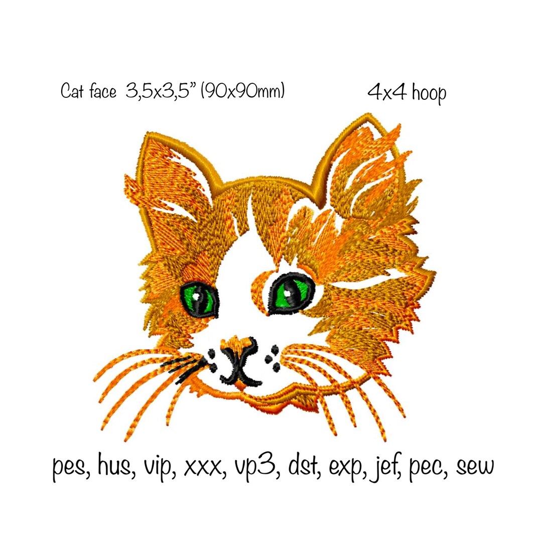 Digital Download Cat Face 4x4 Hoop Machine Embroidery Design in Formats ...
