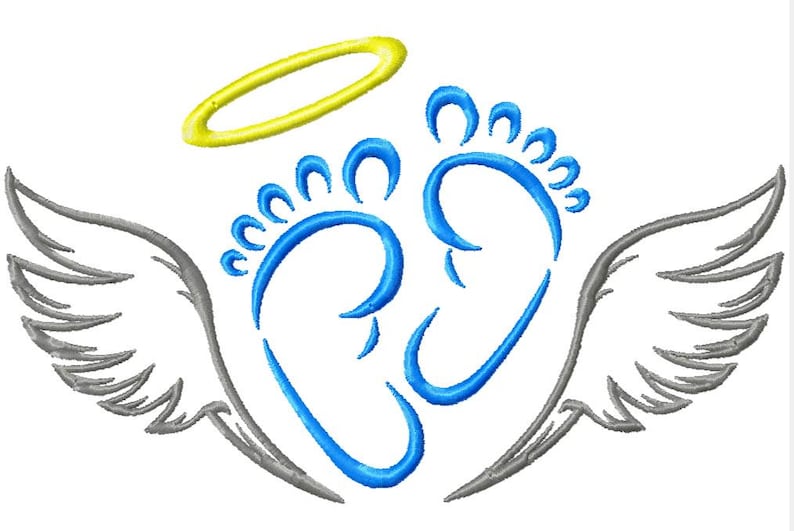 Digital Download Baby Angel Footprint and Wings Machine Embroidery ...