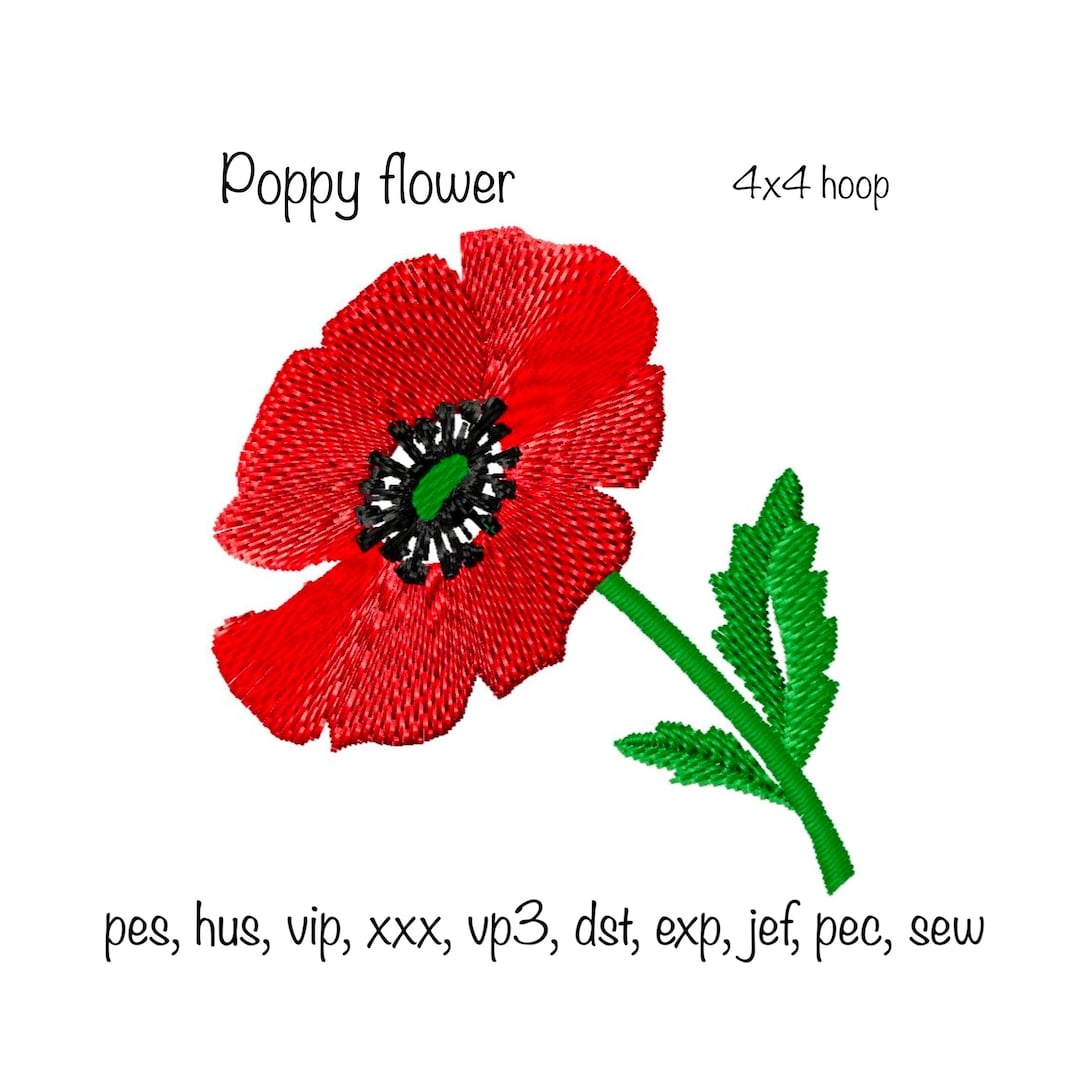 Instant Download Poppy Flower 4x4 Hoop Fill Stitch Machine Embroidery ...