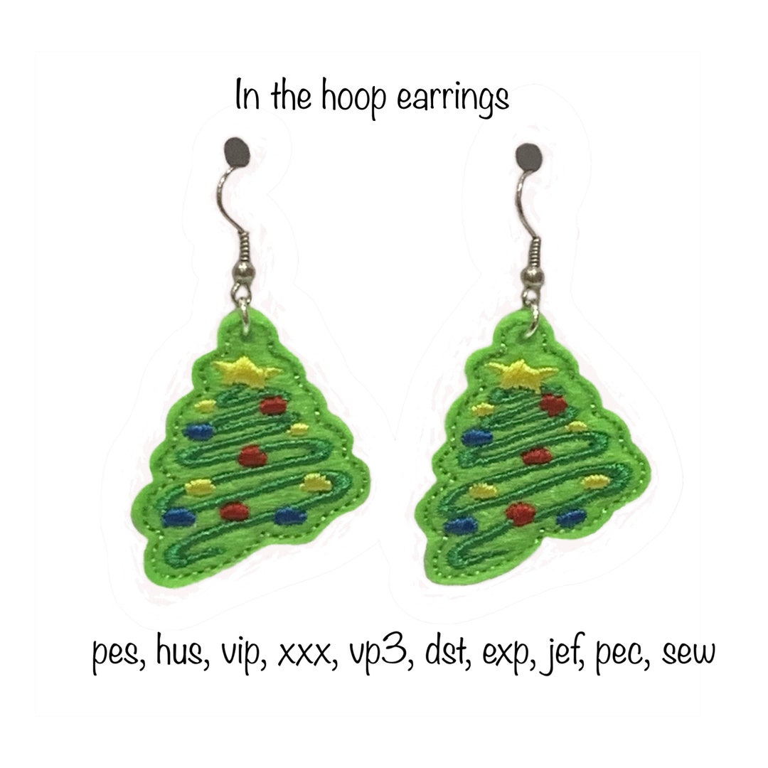 Instant Download Felt Christmas Tree Earrings Machine Embroidery Design ...
