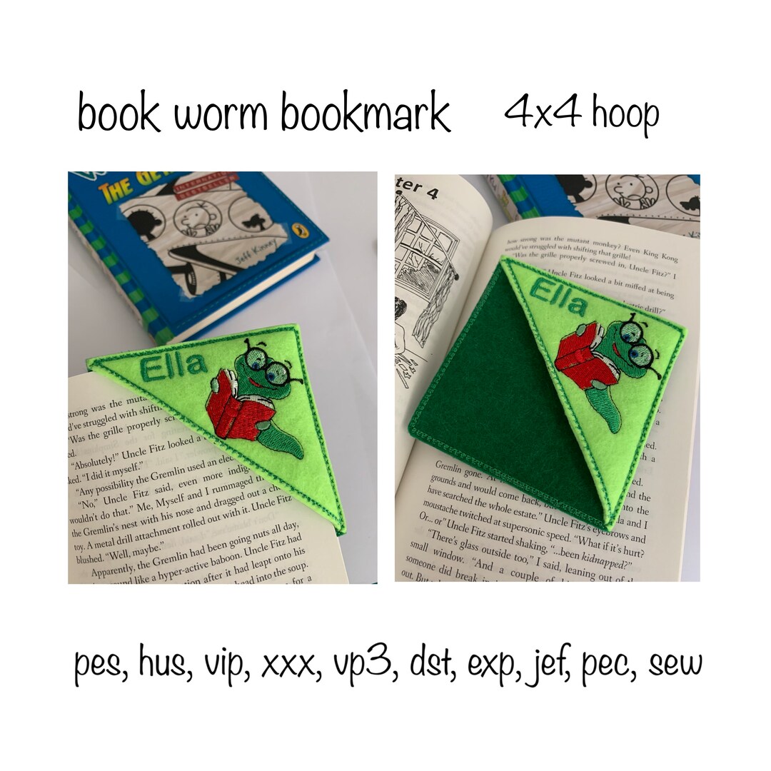 Digital Download Book Worm Corner Bookmark Machine Embroidery Design ...