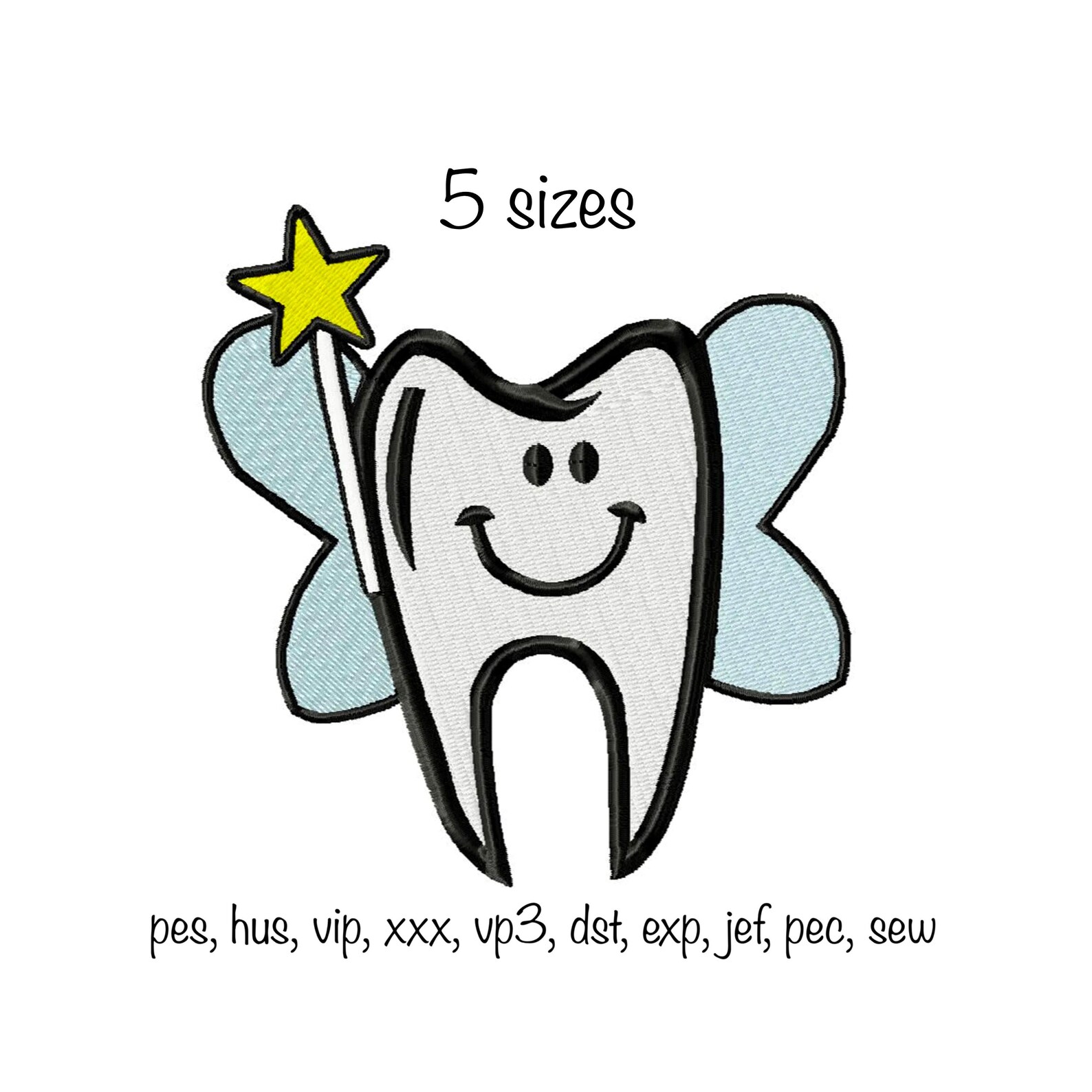 Digital Download Tooth Fairy Fill Shape 5 Sizes Machine Embroidery ...