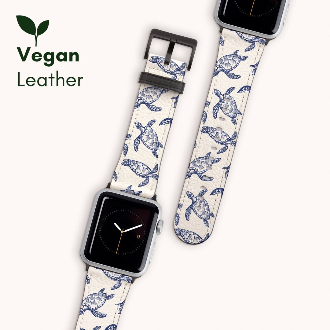 Turtle Print Vegan Leather Apple Watch Band 38 40 42 44mm, Faux Leather ...