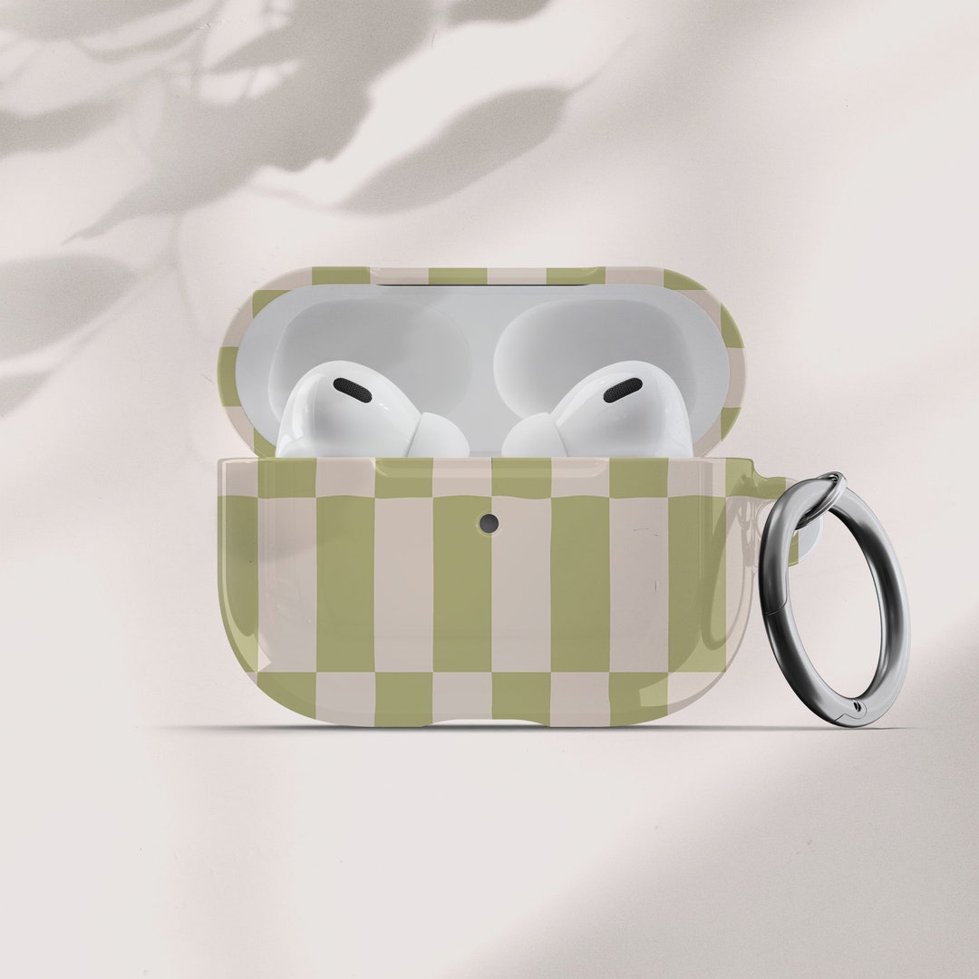 Pastel Green Check Airpods Pro Case, AirPod Case With Keychain, Air ...