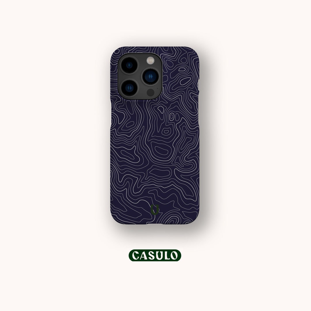 Dark Map Contour Lines Phone Case for iPhone 16 15 14 13 12 11 SE Pro ...