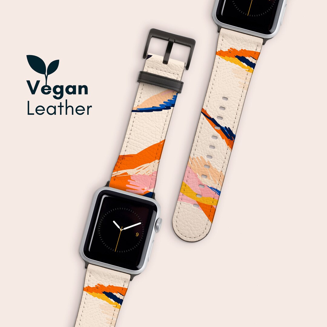 Printed Apple Watch Strap, Vegan Leather Band for Apple Watch Series 1 ...