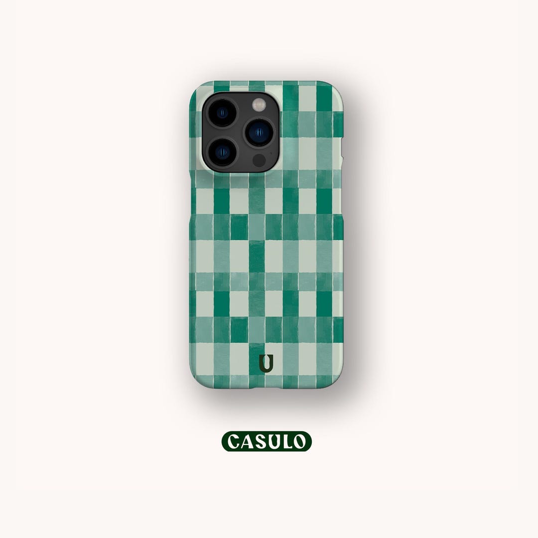 Green Watercolour Checker Phone Case Aesthetic for iPhone 17 16 15 14 ...