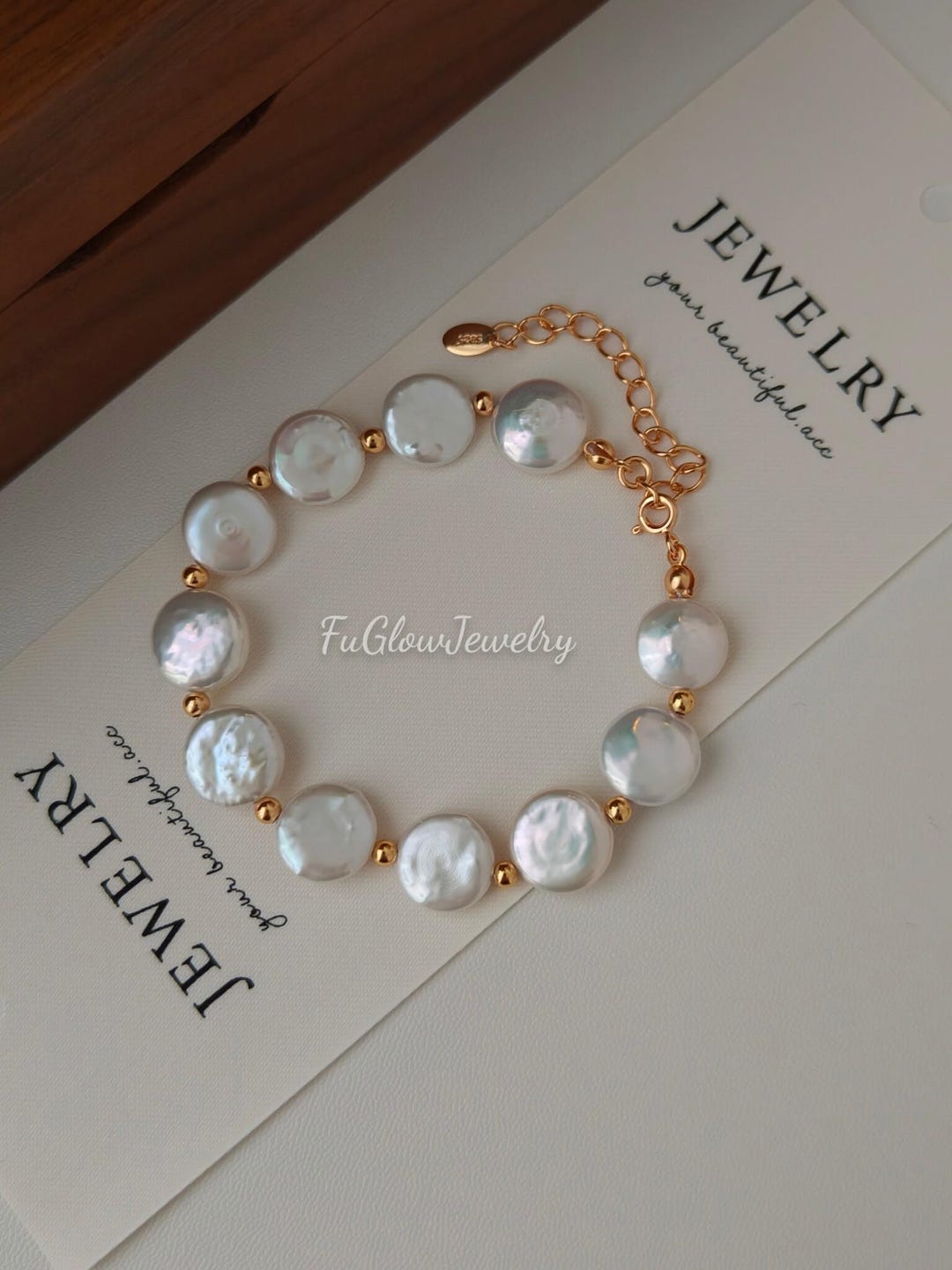 Baroque Button Pearl Bracelet, Freshwater Pearl, Sterling Silver Plated ...