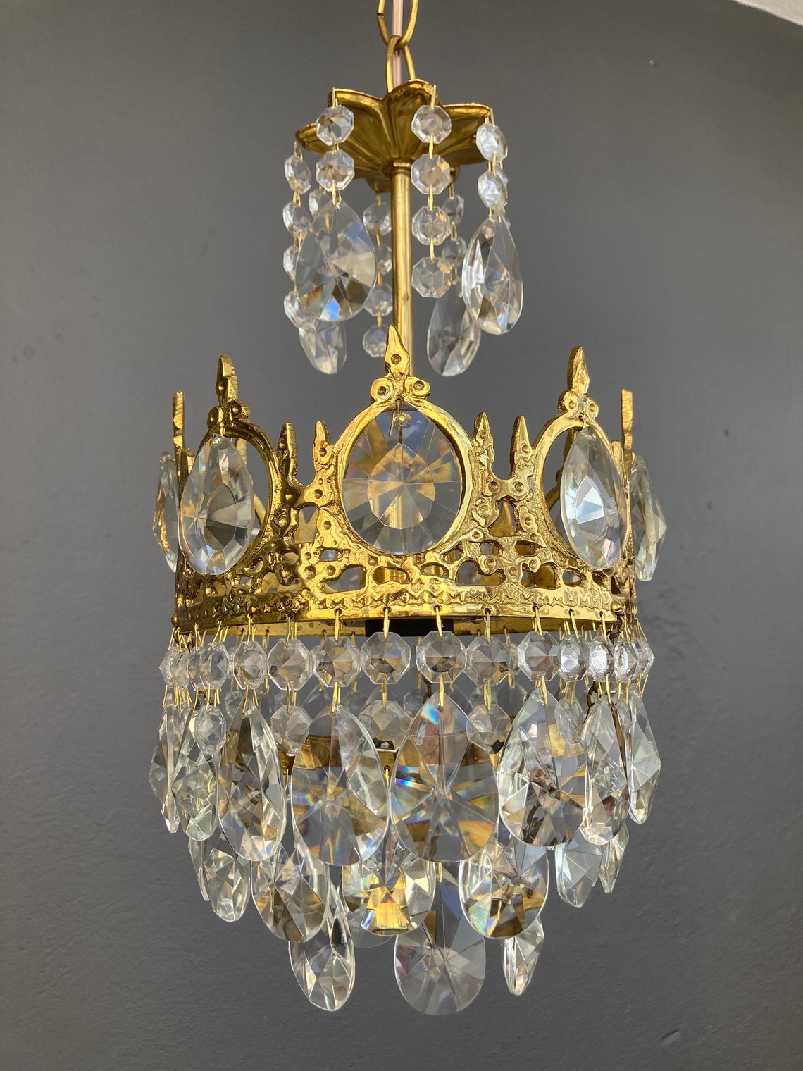 Pair of Antique Crystal Chandeliers Light Fixtures French Empire ...