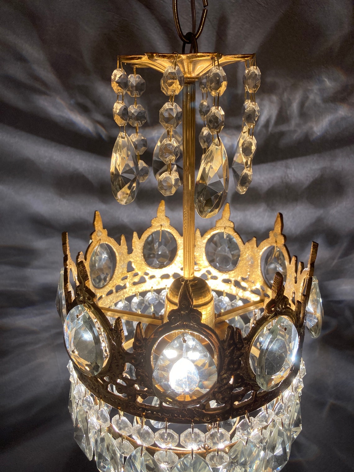 Pair of Antique Crystal Chandeliers Light Fixtures French Empire ...