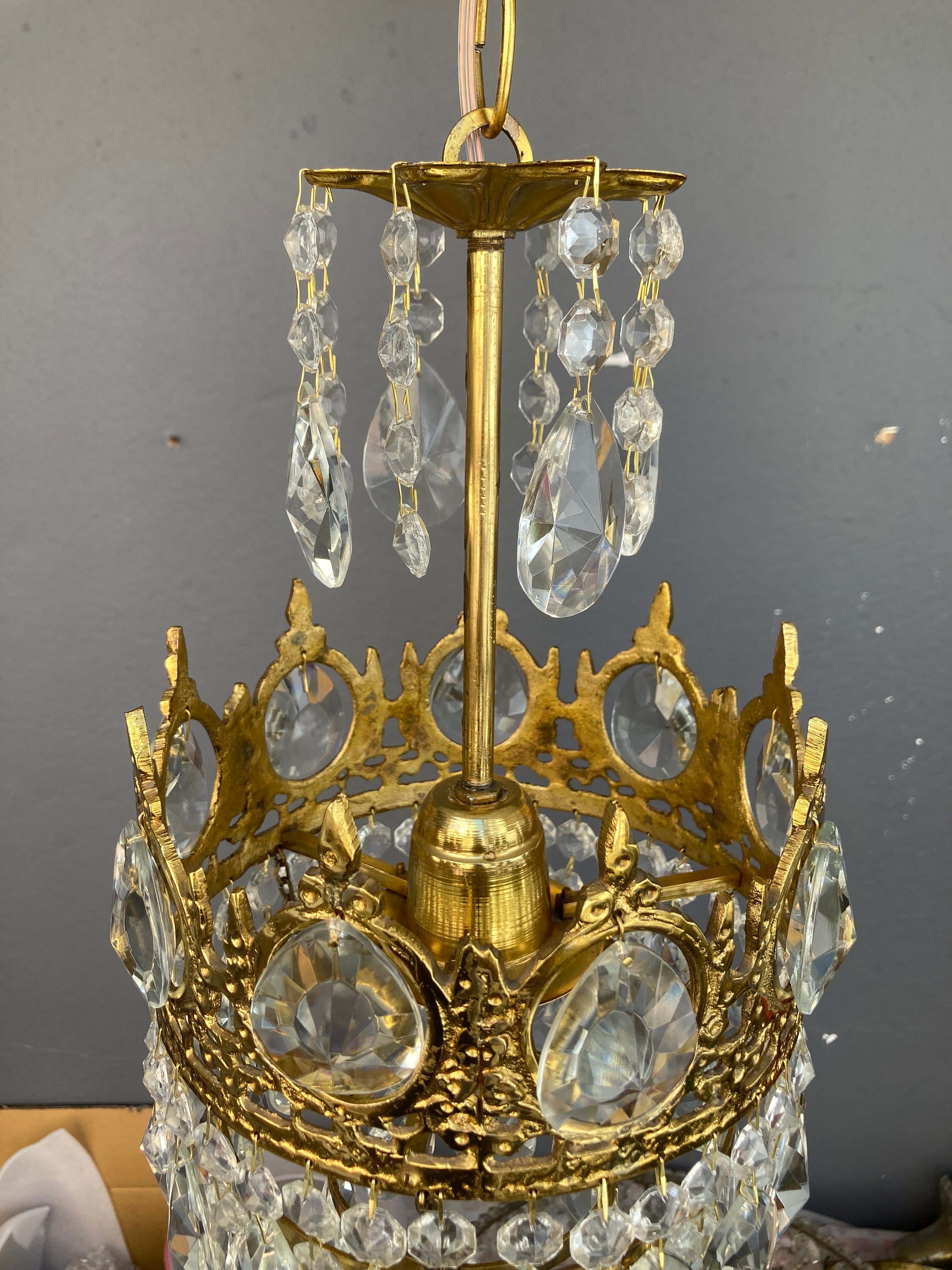 Pair of Antique Crystal Chandeliers Light Fixtures French Empire ...