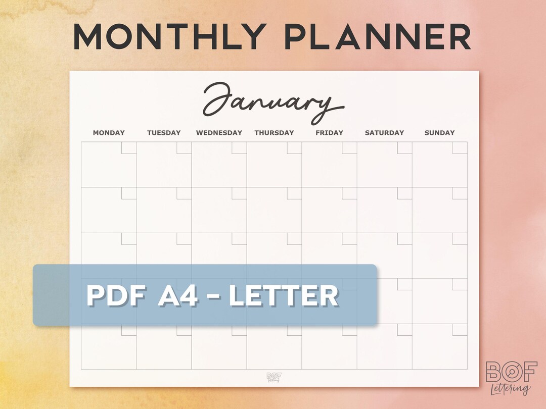 Monthly Printable Planner (A4, Letter) - Etsy