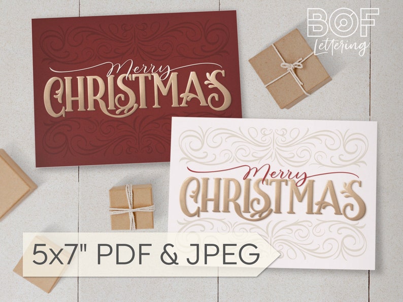 Printable Christmas Card / Merry Christmas Flourishes / Hand Lettering ...