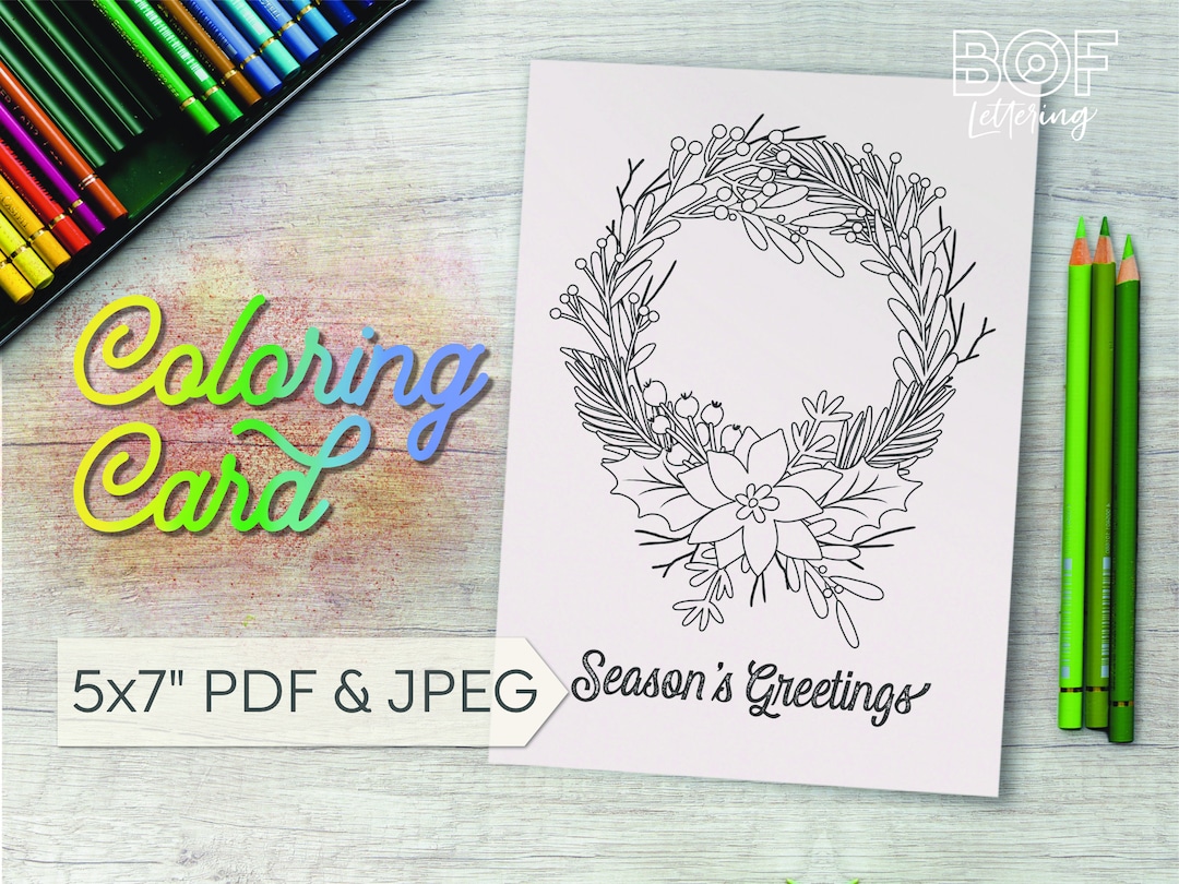 Coloring Christmas Card / 5x7” / PDF / JPEG / Printable / for Kids and ...