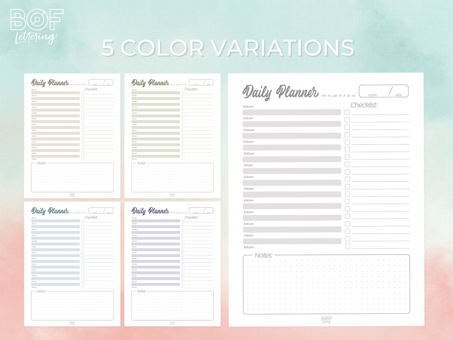 Daily Planner / Color Variations / Printable Planner / A4 / US Letter ...