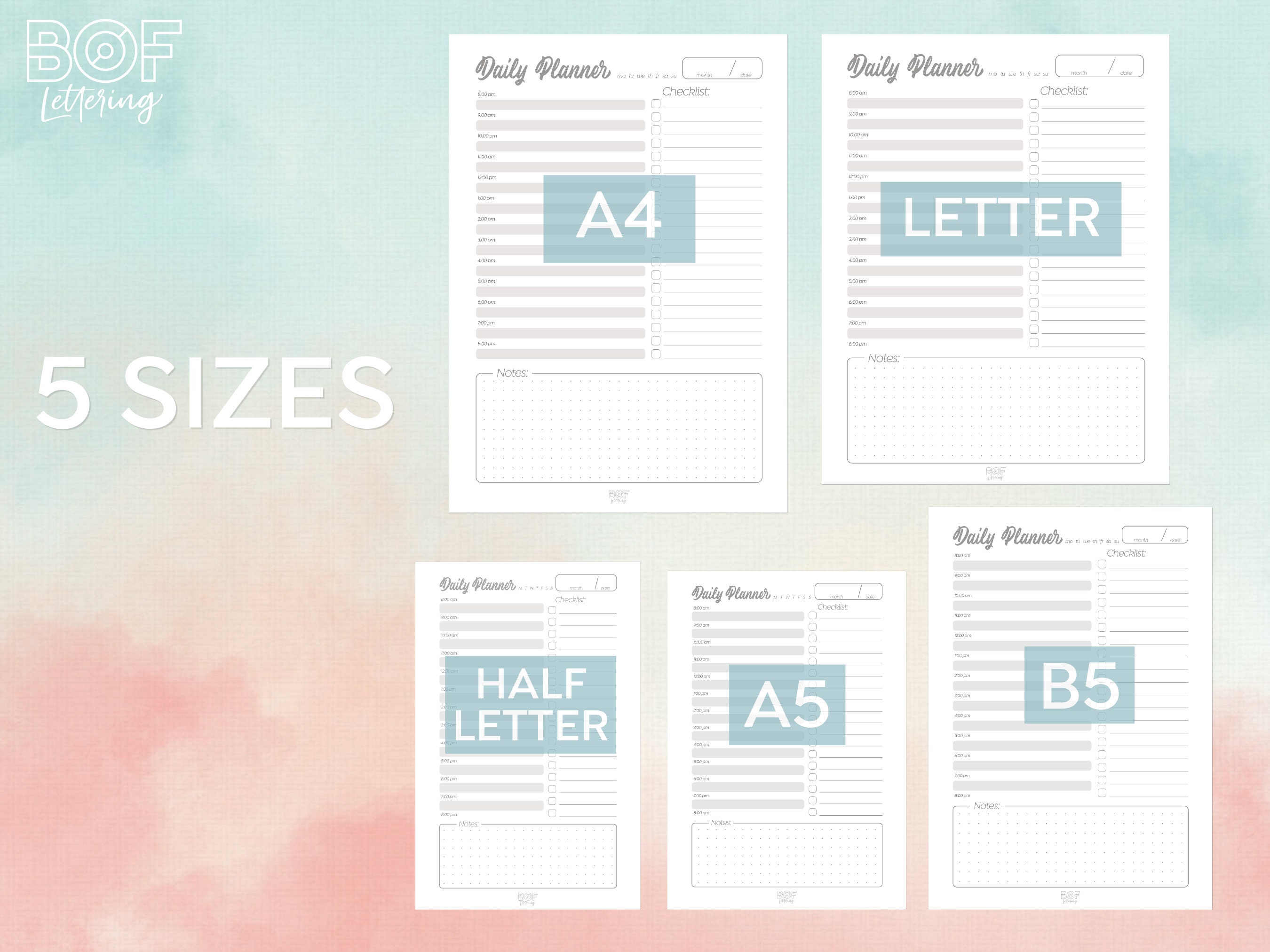 Daily Planner / Color Variations / Printable Planner / A4 / US Letter ...
