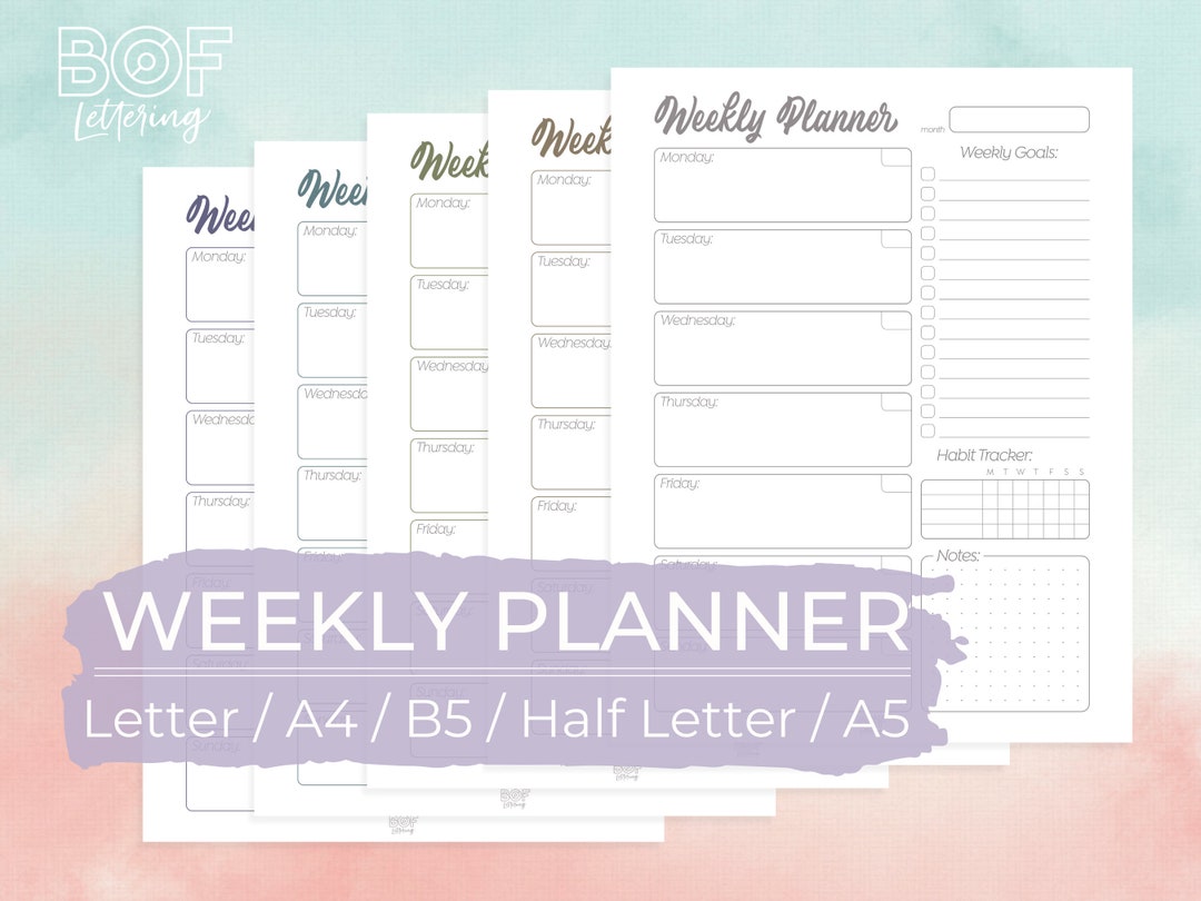 Weekly Planner / Color Variations / Printable Planner / Starting Sunday ...