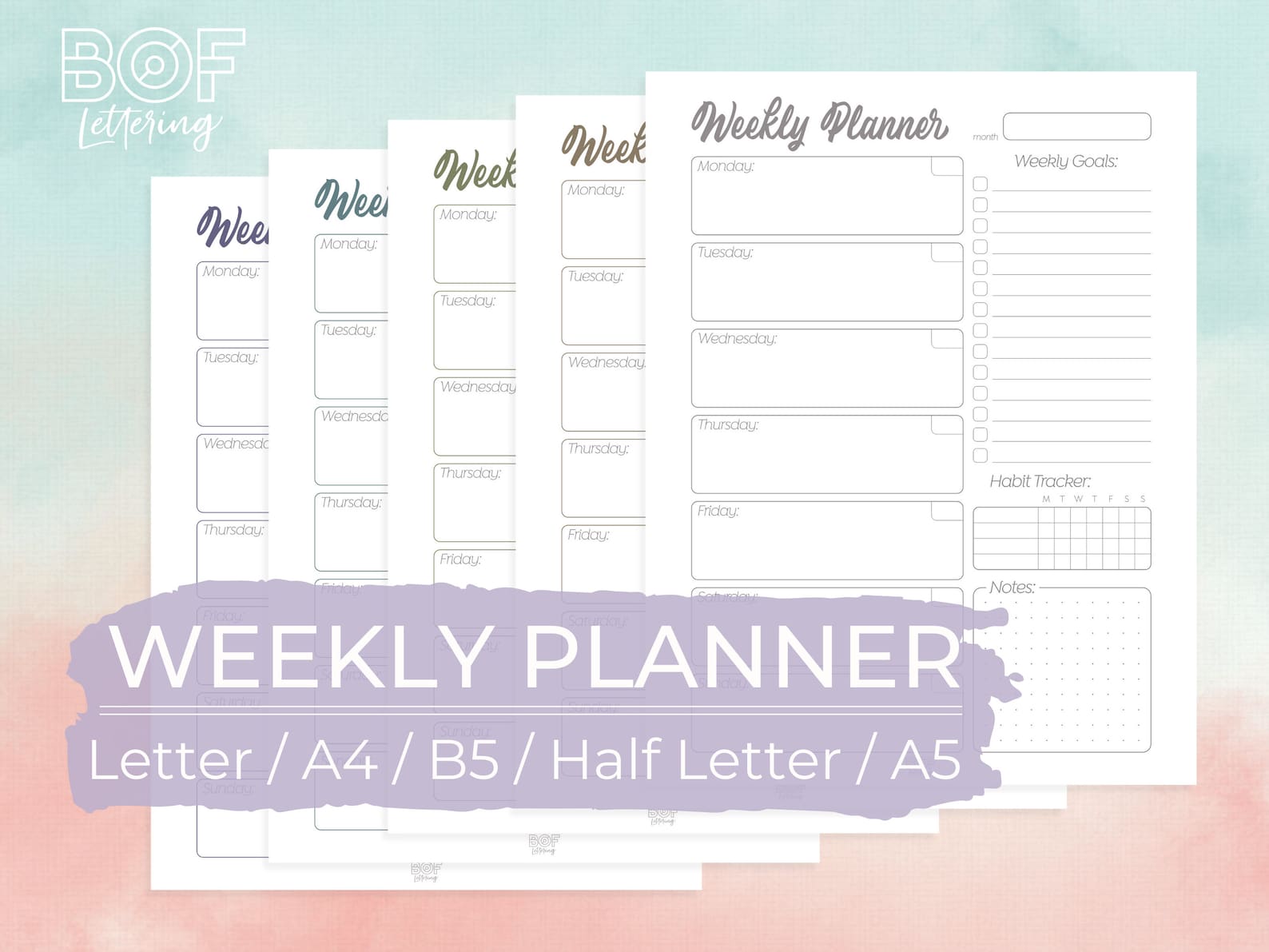 Weekly Planner / Color Variations / Printable Planner / Starting Sunday ...