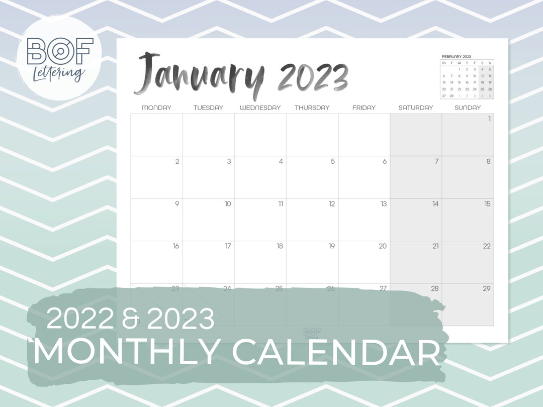2022 - 2023 Calendar / Monthly Planner / Printable Calendar / Letter ...
