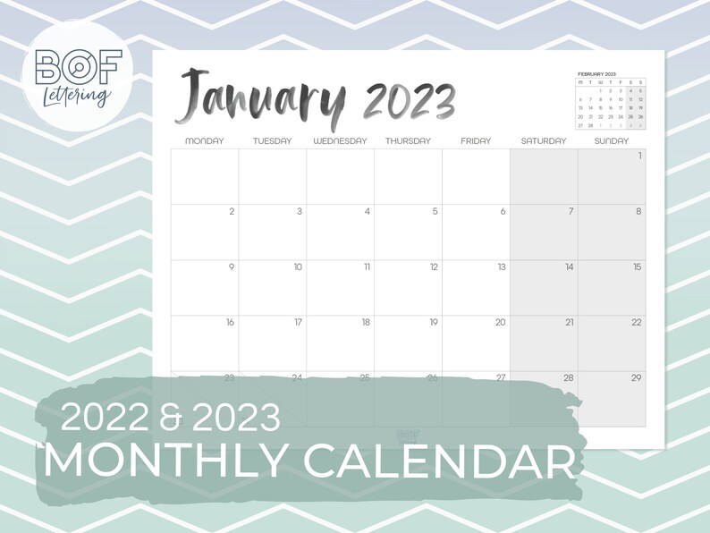 2022 - 2023 Calendar / Monthly Planner / Printable Calendar / Letter ...