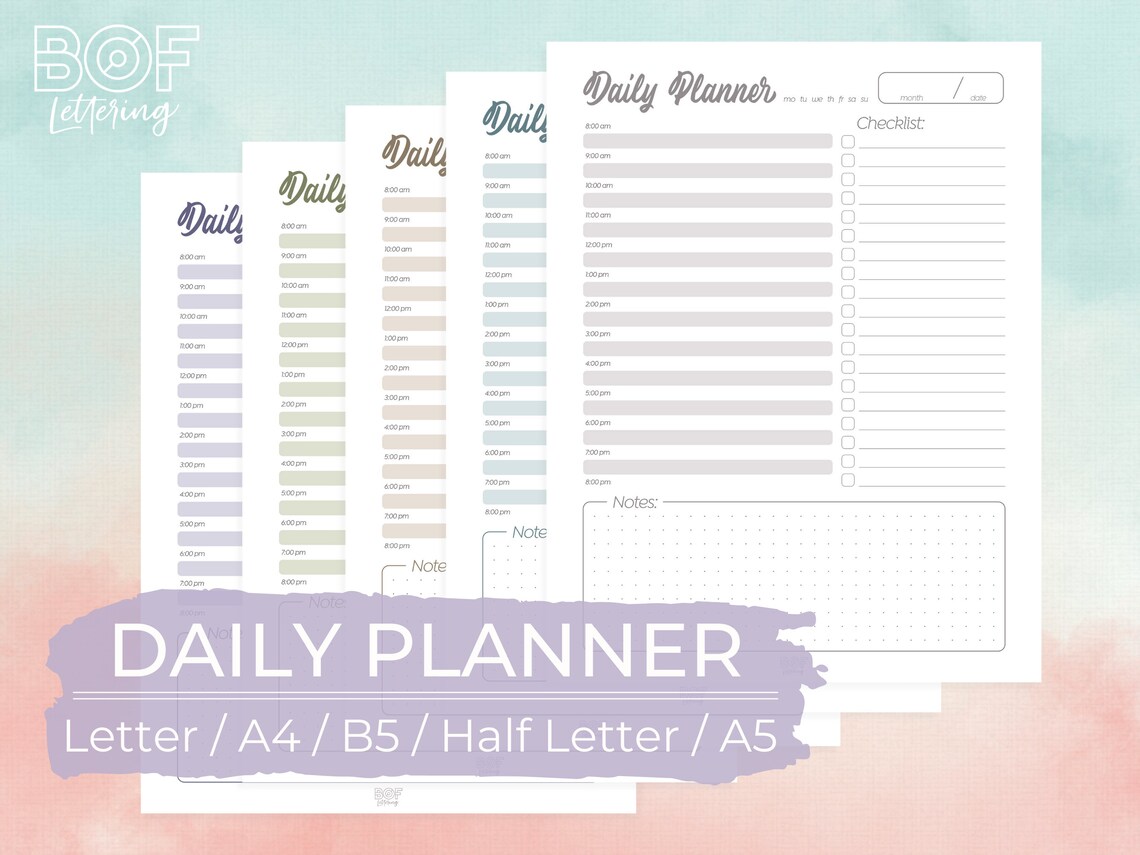 Daily Planner / Color Variations / Printable Planner / A4 / US Letter ...