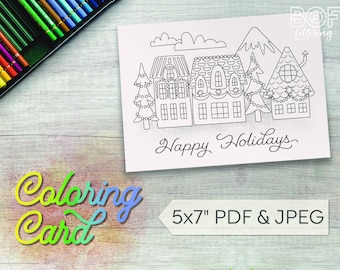 Coloring Christmas Card / 5x7” / PDF / JPEG / Printable / for Kids and ...