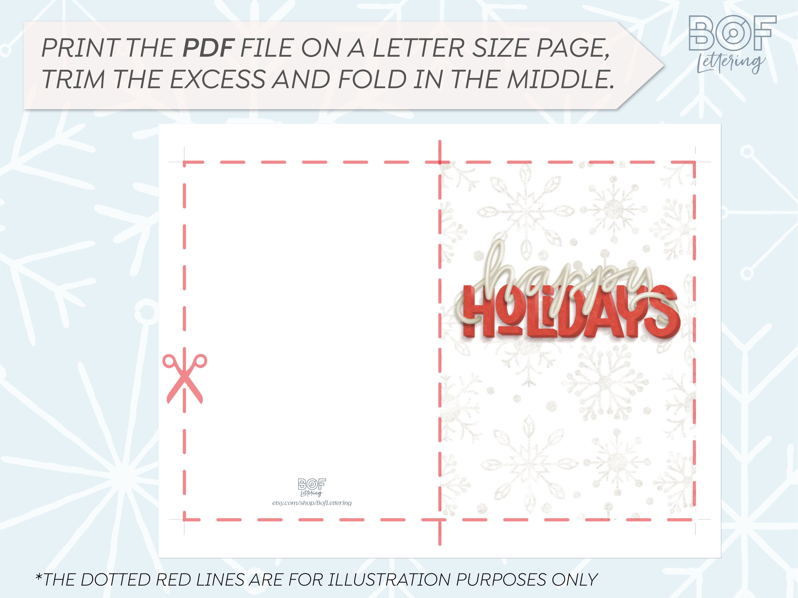 Printable Christmas Card / Happy Holidays Snowflakes / Hand Lettering ...