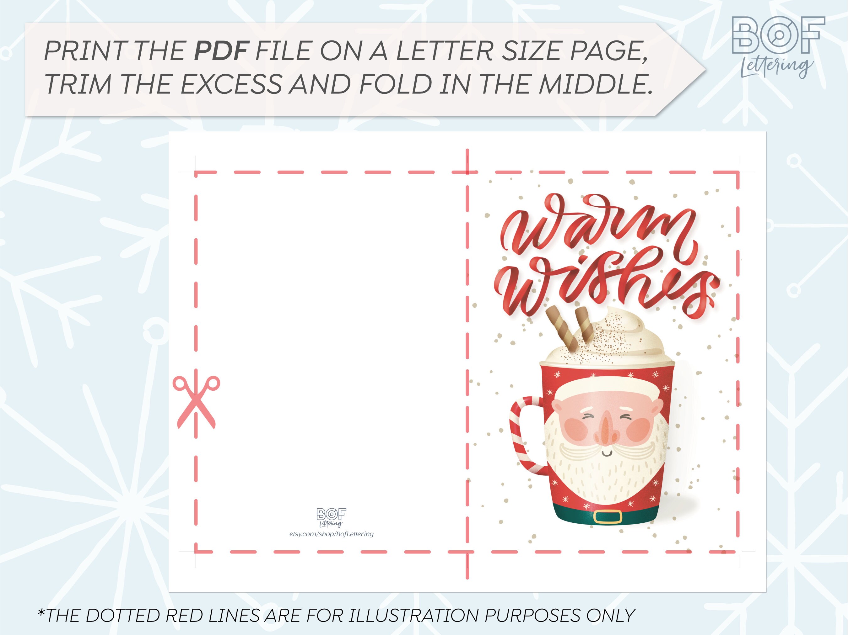 Printable Christmas Card / Warm Wishes Cocoa / Hand Lettering / 5x7 ...