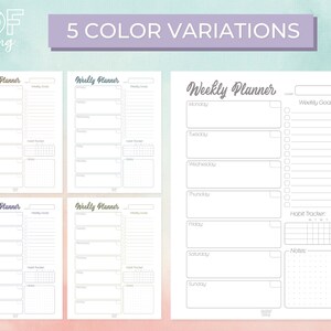 Weekly Planner / Color Variations / Printable Planner / Starting Sunday ...