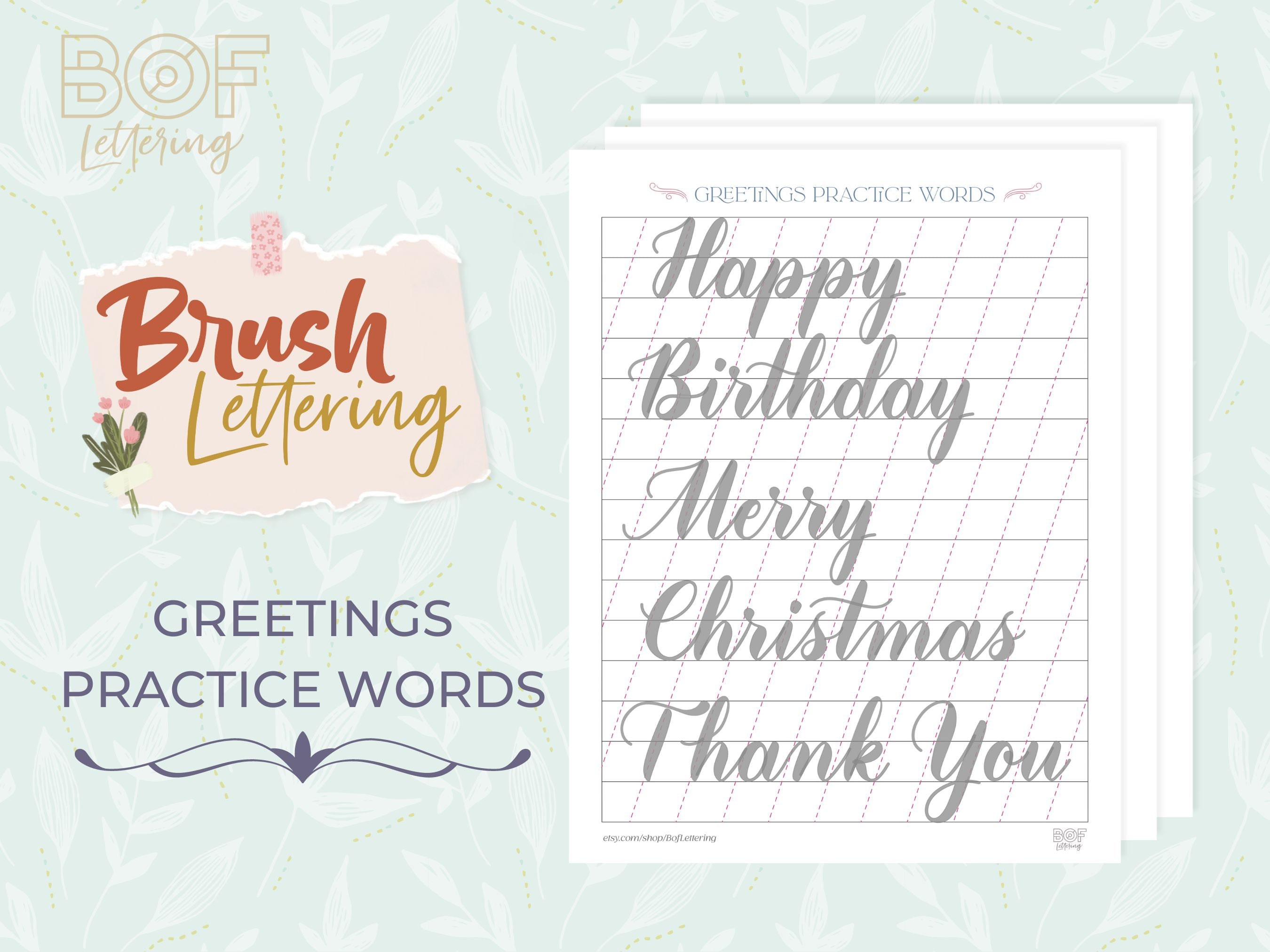 Brush Lettering Guide / Greeting Words / Holiday / Birthday / Christmas ...