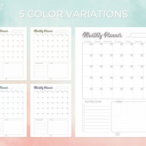 Monthly Planner / Color Variations / Printable Planner / Starting ...