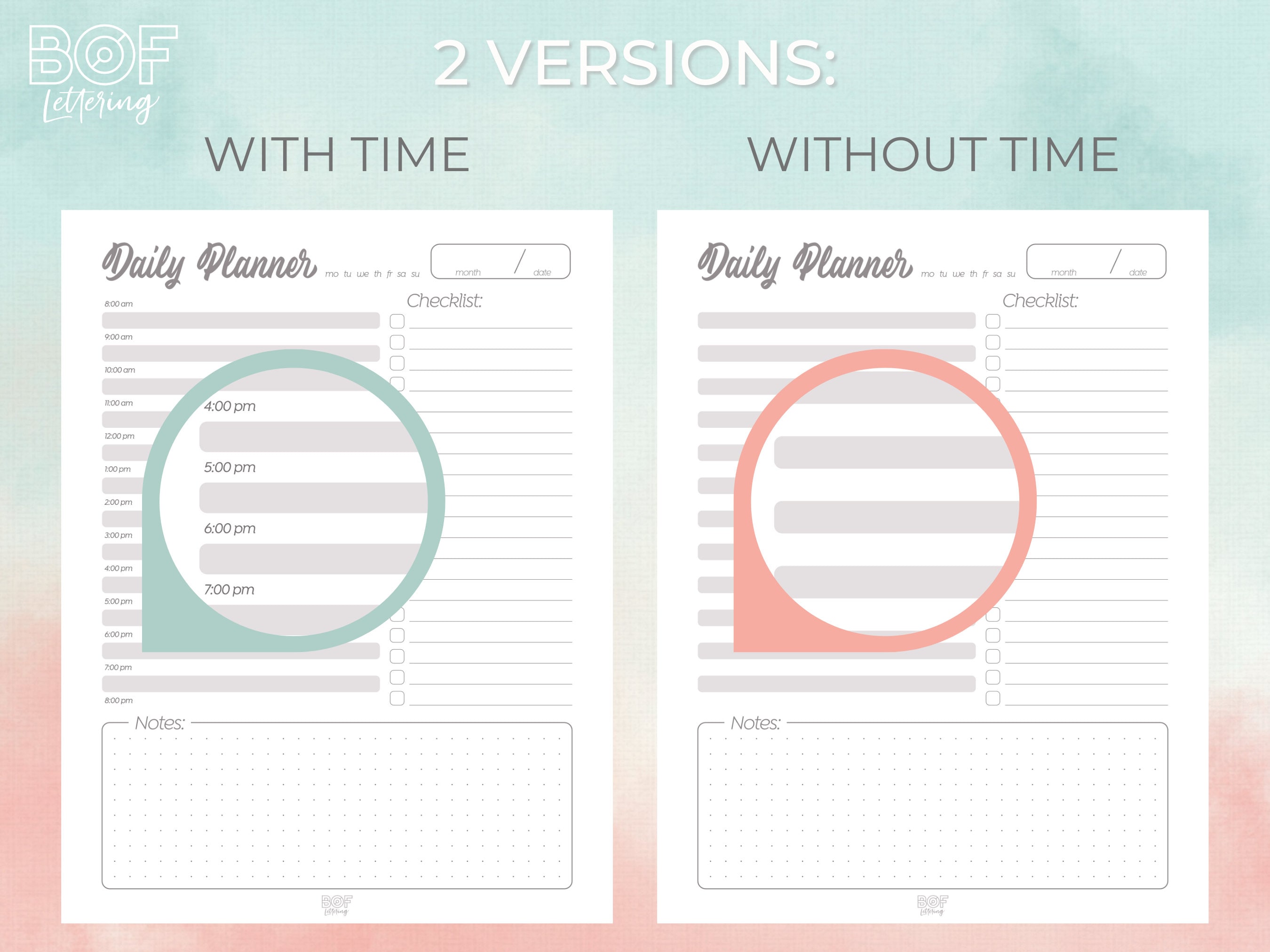 Daily Planner / Color Variations / Printable Planner / A4 / US Letter ...
