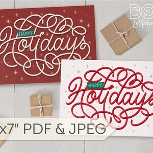 Printable Christmas Card / Happy Holidays Flourishes / Hand Lettering ...