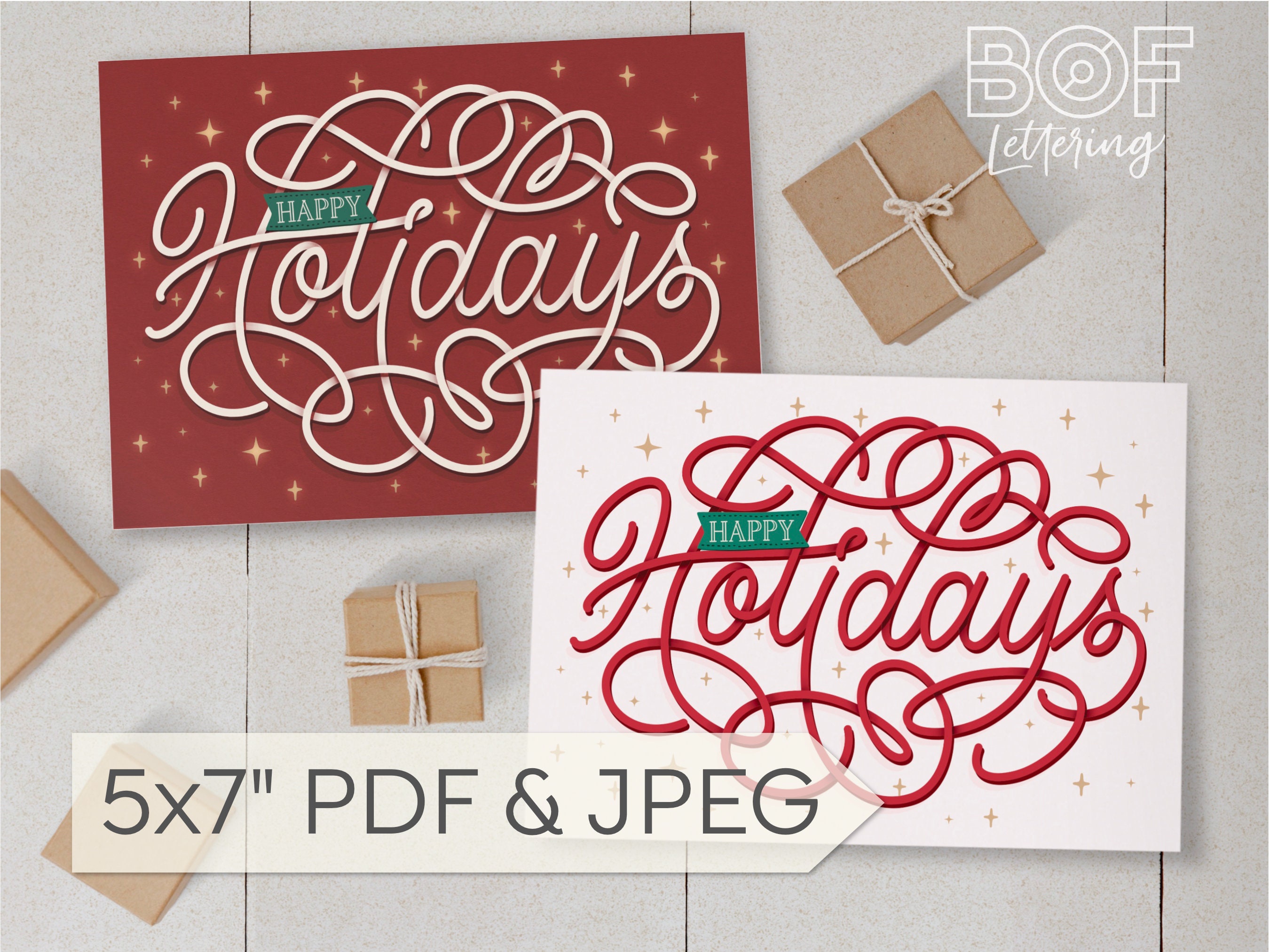 Printable Christmas Card / Happy Holidays Flourishes / Hand Lettering ...