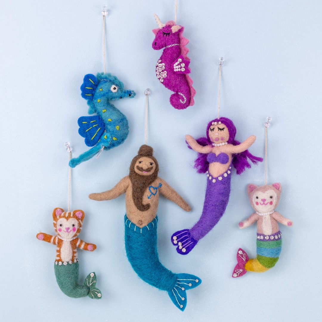 Under the Sea Felt Mermaid and Merman Ornament / Sea Horse + Unicorn ...