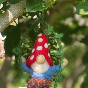 Miniature Felt Fairy, Mushroom Gnome, and Toadstool Elf on a Swing ...