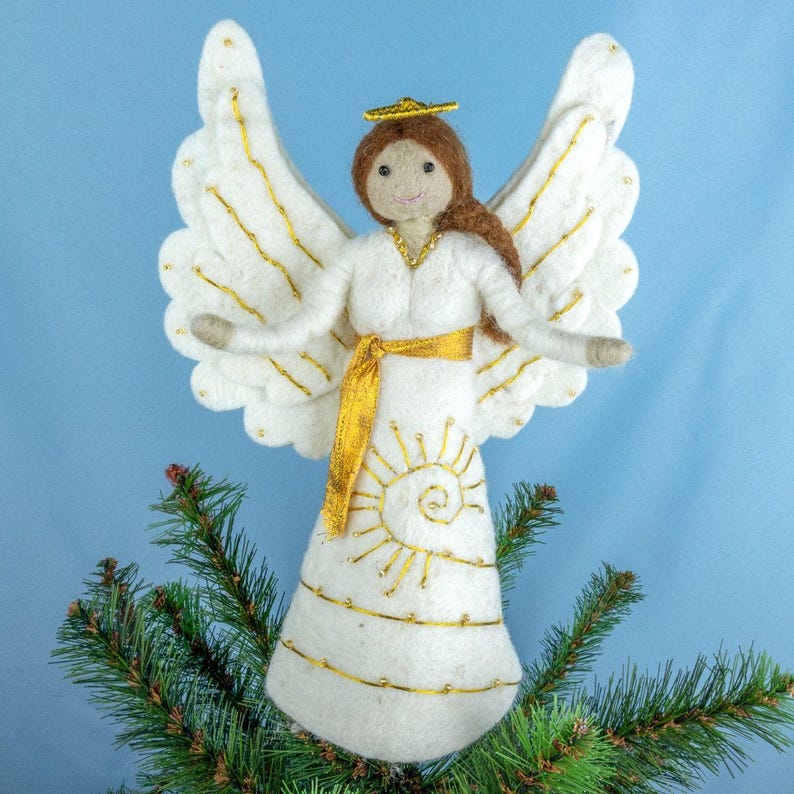 Felt Angel Tree Topper/fair Trade Felt Tree Toppers/ Christmas Angel ...