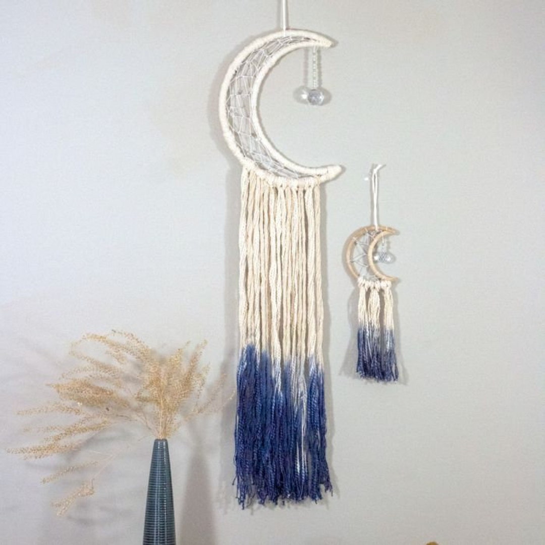 Indigo Moon Wall Hanging /moon Dream Catcher /moon Macrame /boho Moon ...