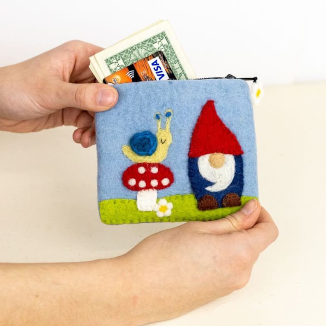 Pouch: Garden Gnome, Mushroom + Snail Coin Purse/zippered Pouch/kids ...