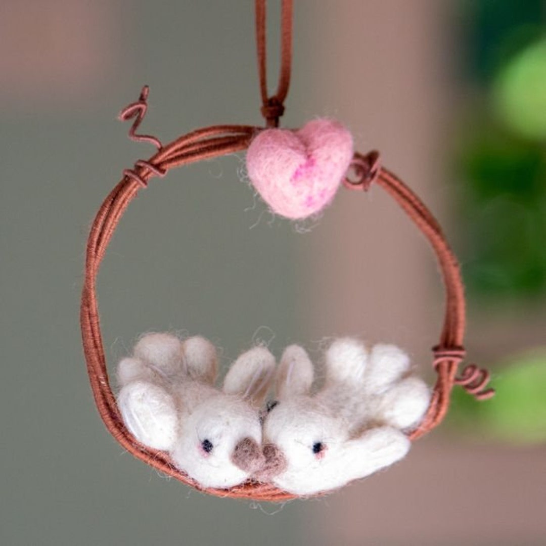 Miniature Love Birds Wreath / Love Birds Wreath Ornament/ Needle Felt ...