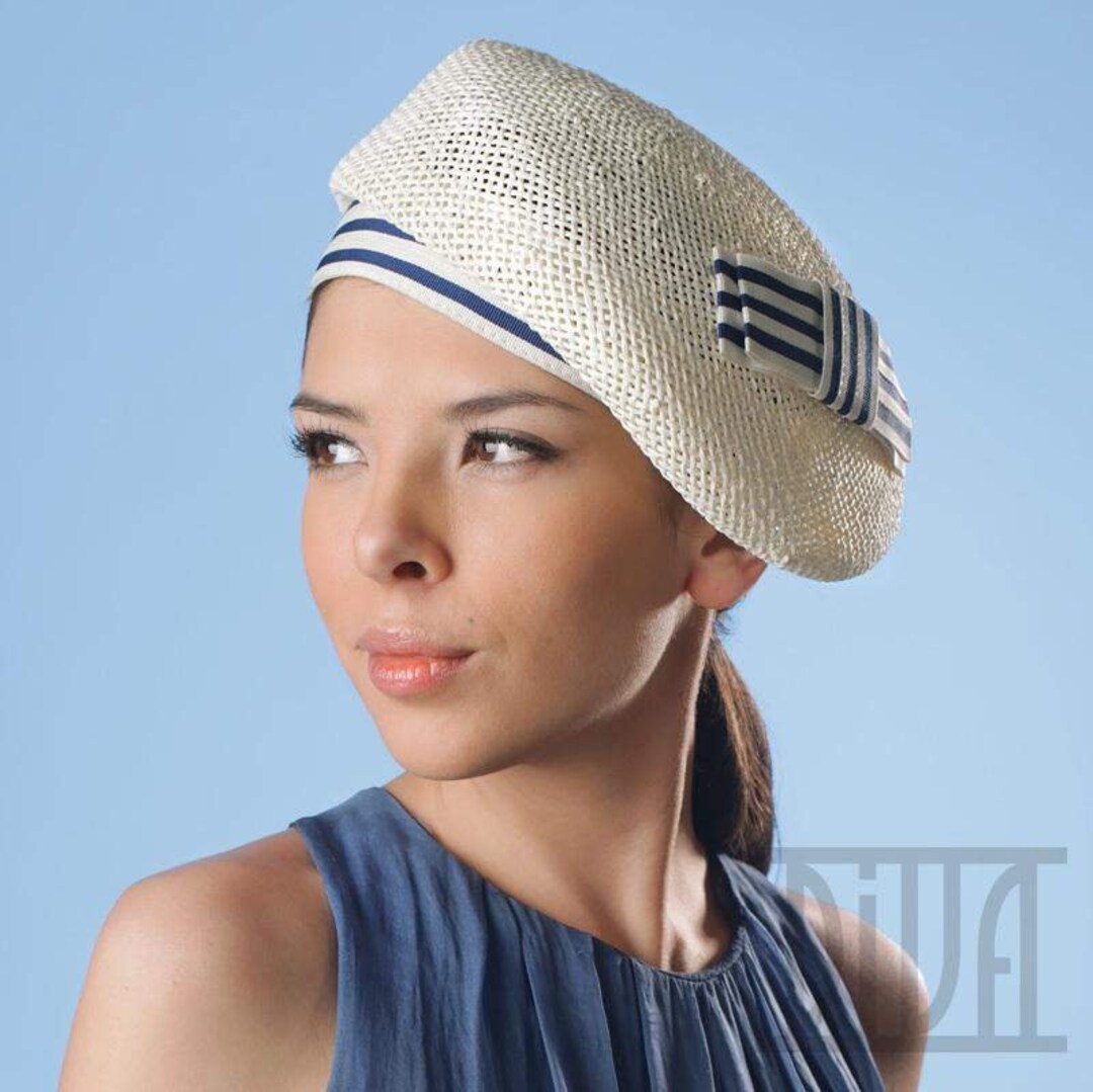 Straw Beret Hat Marine Style Stylish Sun Beach Headdress - Etsy