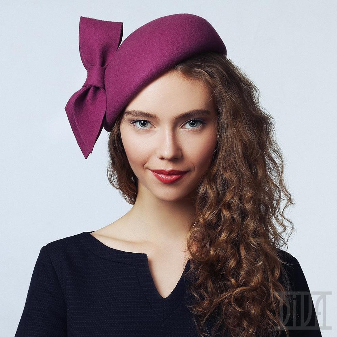 Small Felt Beret Hat With Bow - Etsy